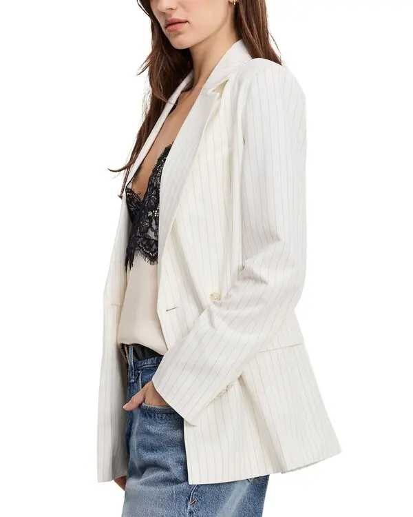 Good American Belted Pinstripe Blazer