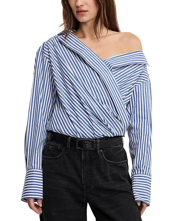 Good American Off-shoulder Striped Bodysuit - Indigo Stripe