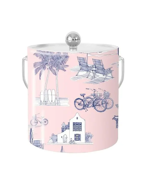 KATIE KIME Florida Toile Ice Bucket - Pink Navy