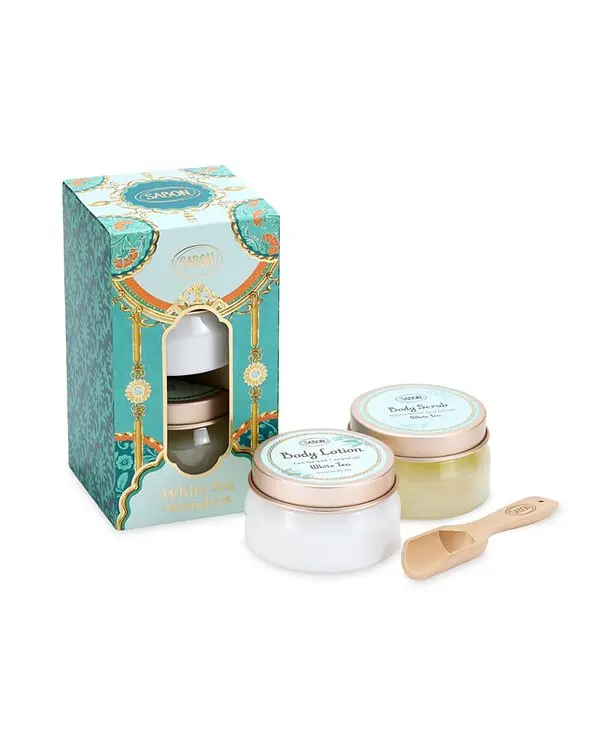 SABON Majestic Gala Kit White Tea Body Scrub And Lotion - Green Blue