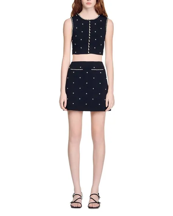 Sandro Rhinestone Embroidered Skirt