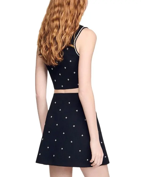 Sandro Rhinestone Embroidered Skirt