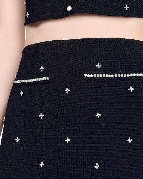 Sandro Rhinestone Embroidered Skirt