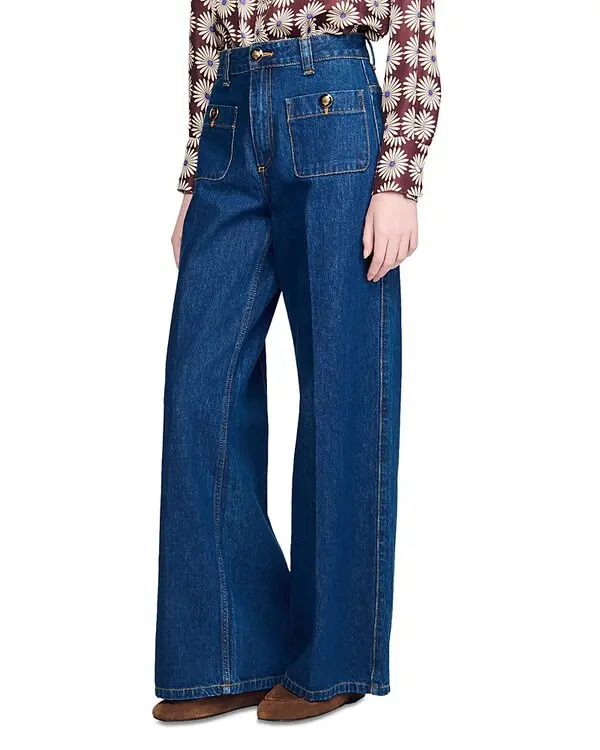 Sandro Straight Patch Pocket Jeans - Deep Blue