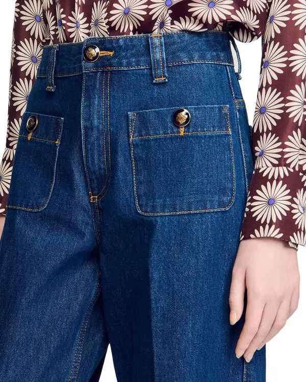 Sandro Straight Patch Pocket Jeans - Deep Blue