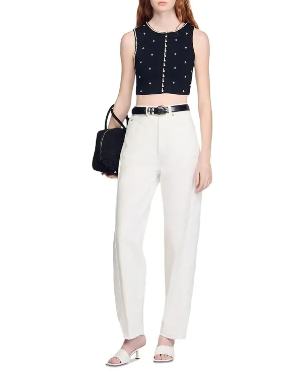 Sandro Embellished Embroidered Crop Top