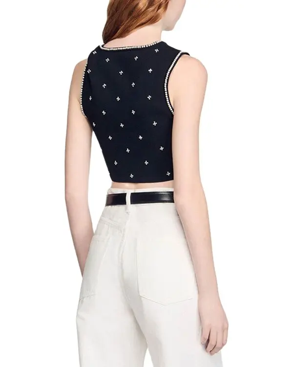 Sandro Embellished Embroidered Crop Top