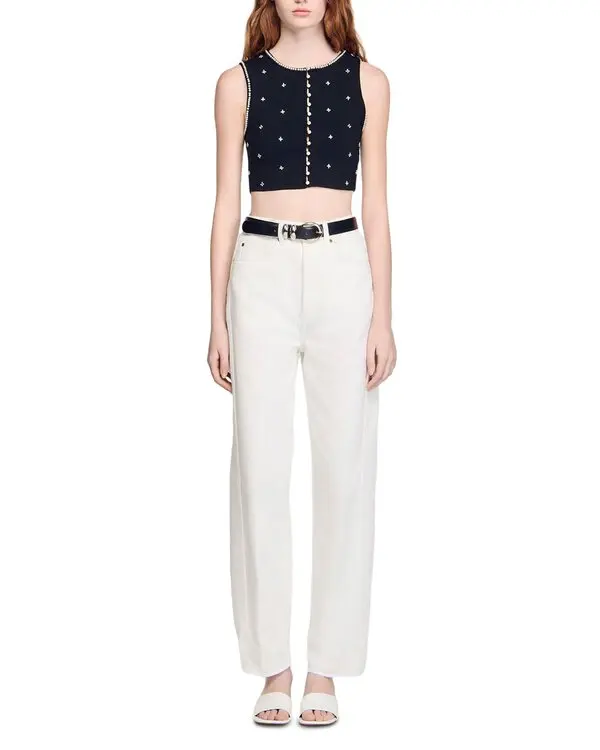 Sandro Embellished Embroidered Crop Top