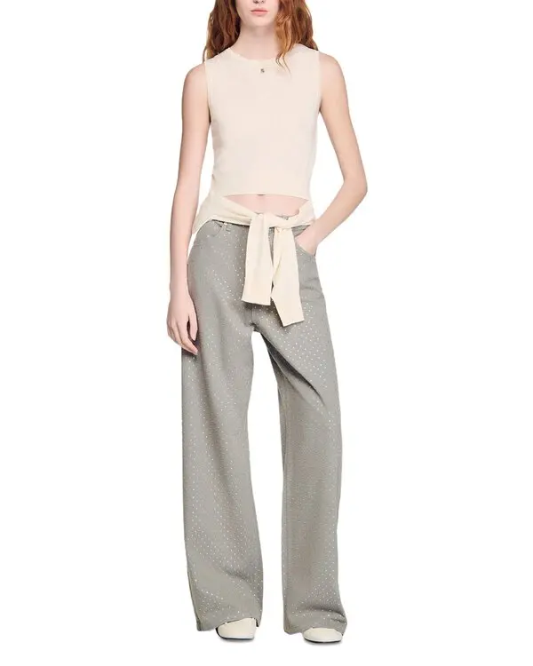 Sandro Sleeveless Cropped Top - Ecru