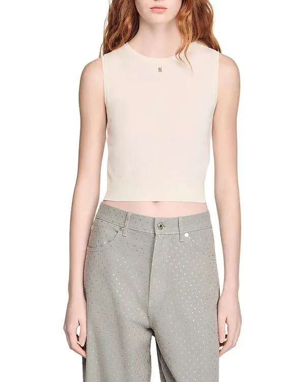 Sandro Sleeveless Cropped Top - Ecru