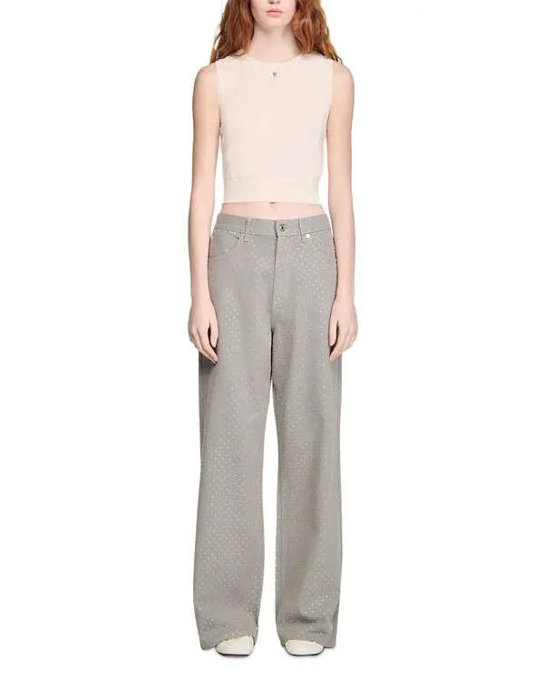 Sandro Sleeveless Cropped Top - Ecru