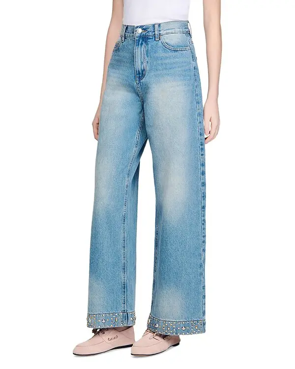 Sandro Rhinestone Straight Jeans