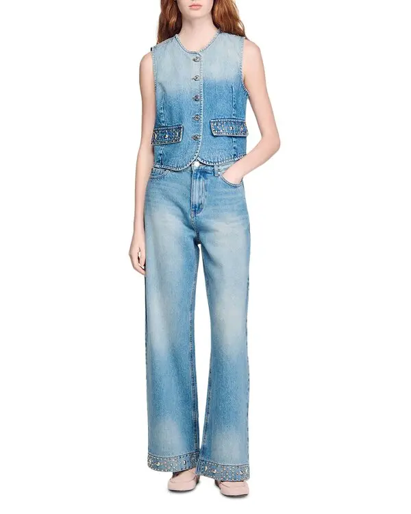 Sandro Rhinestone Straight Jeans