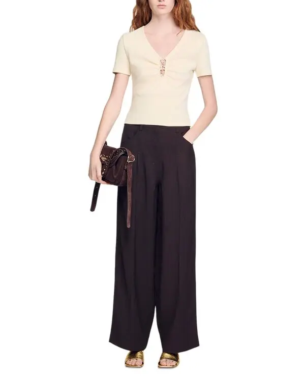 Sandro Embellished Cropped Tee - Ecru