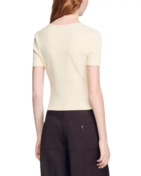 Sandro Embellished Cropped Tee - Ecru