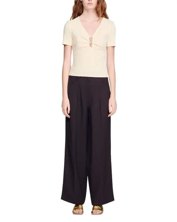 Sandro Embellished Cropped Tee - Ecru