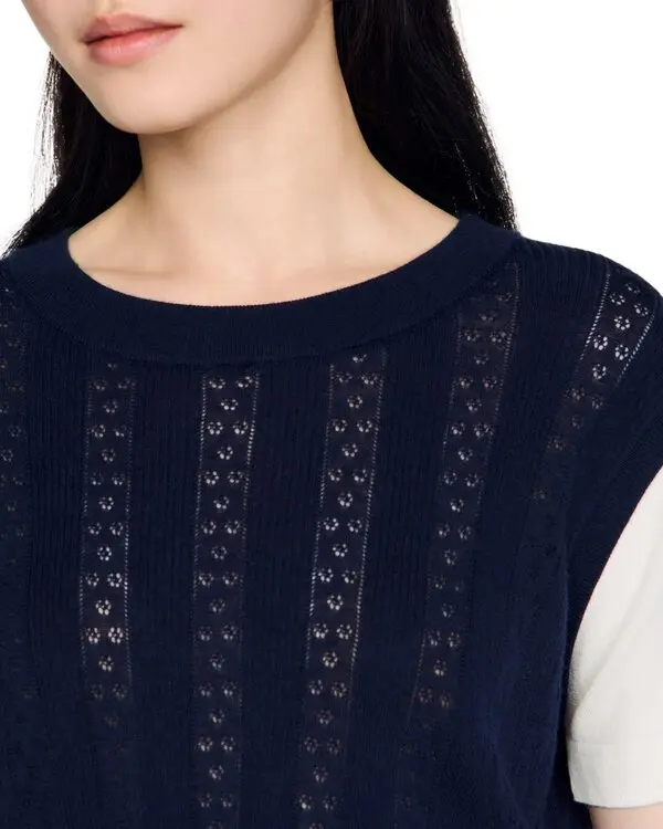 Sandro Layered Pointelle Knit Sweater