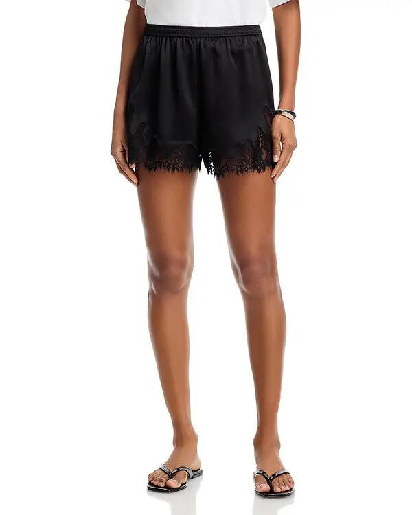 Aqua Lace Trim Satin Shorts - Black