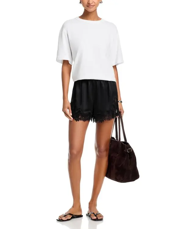 Aqua Lace Trim Satin Shorts - Black