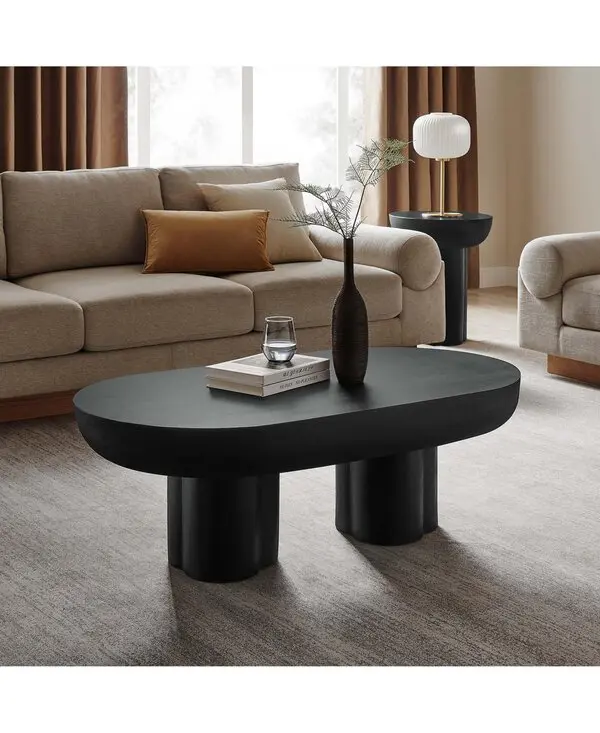 MODWAY Caspian Oval Concrete Coffee Table - Black