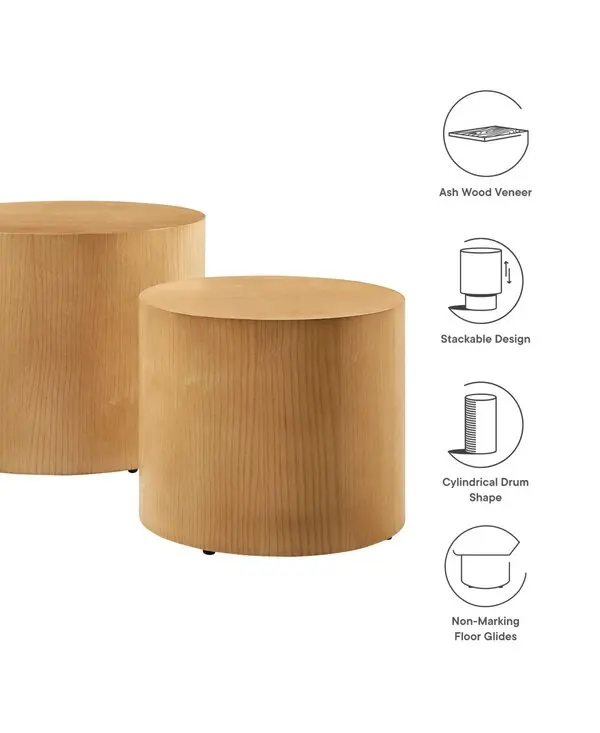 MODWAY Amani Round Nesting Coffee Tables, Set Of 2