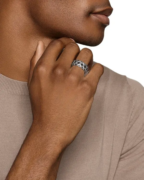 David Yurman Hex Stack Ring With Black Diamonds - Black/silver