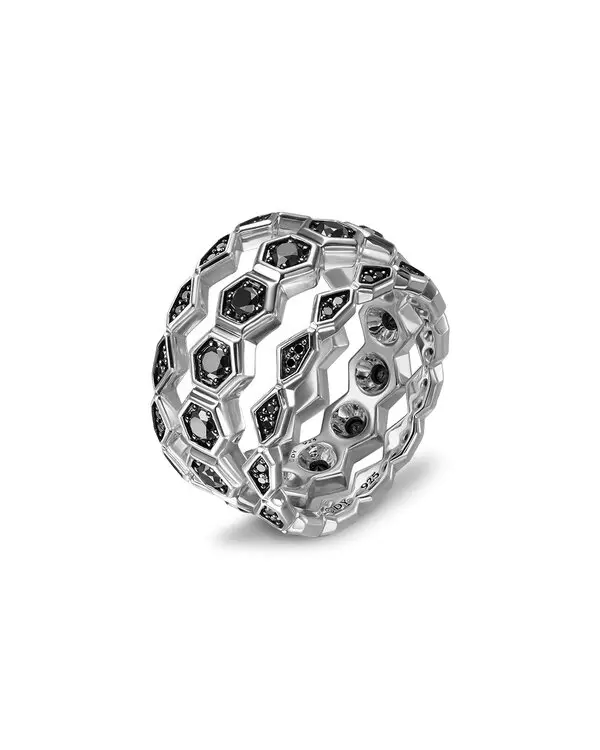 David Yurman Hex Stack Ring With Black Diamonds - Black/silver