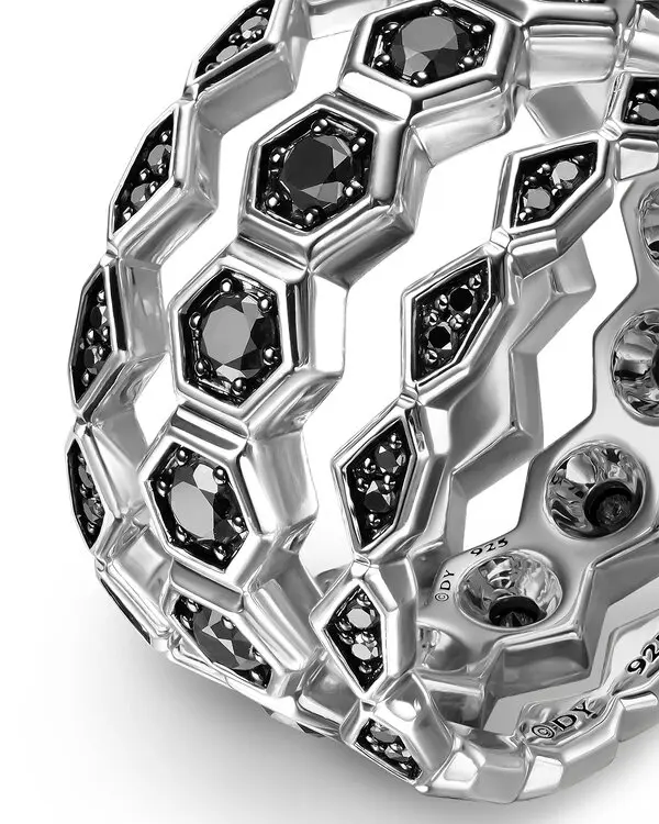 David Yurman Hex Stack Ring With Black Diamonds - Black/silver