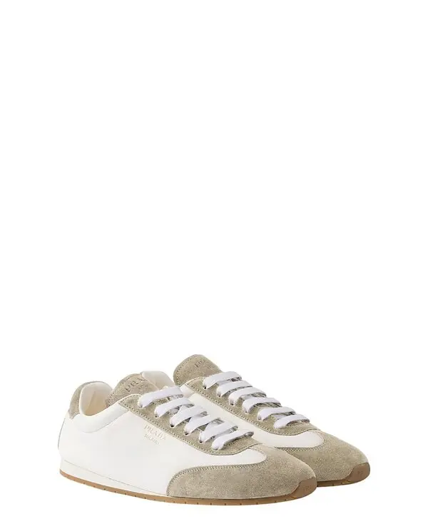 Prada Nappa Leather And Suede Sneakers - Neutral
