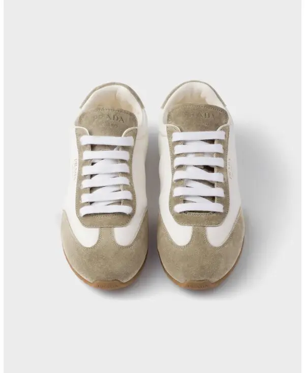 Prada Nappa Leather And Suede Sneakers - Neutral