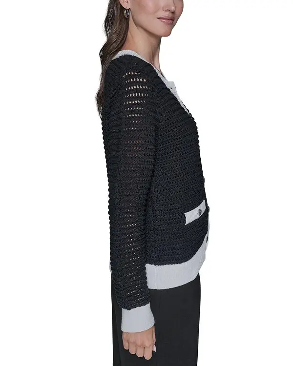 Karl Lagerfeld Paris Textured Cardigan - Black/ Soft White