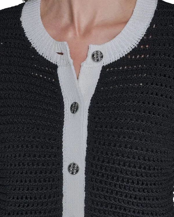 Karl Lagerfeld Paris Textured Cardigan - Black/ Soft White