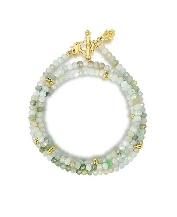 KARMA AND LUCK Manifest Abundance Jade Elephant Wrap Bracelet - Pastel Green/gold