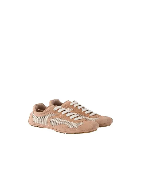 Prada Montecarlo Re-edition 2005 Suede And Mesh Sneakers - Powder