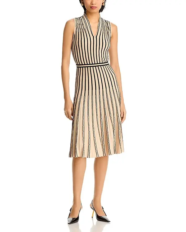 Misook Stripe V-neck Ribbed Knit Dress