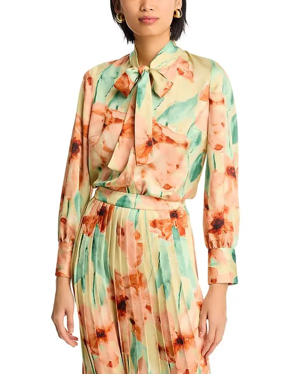 Misook Floral Print Crepe De Chine Blouse