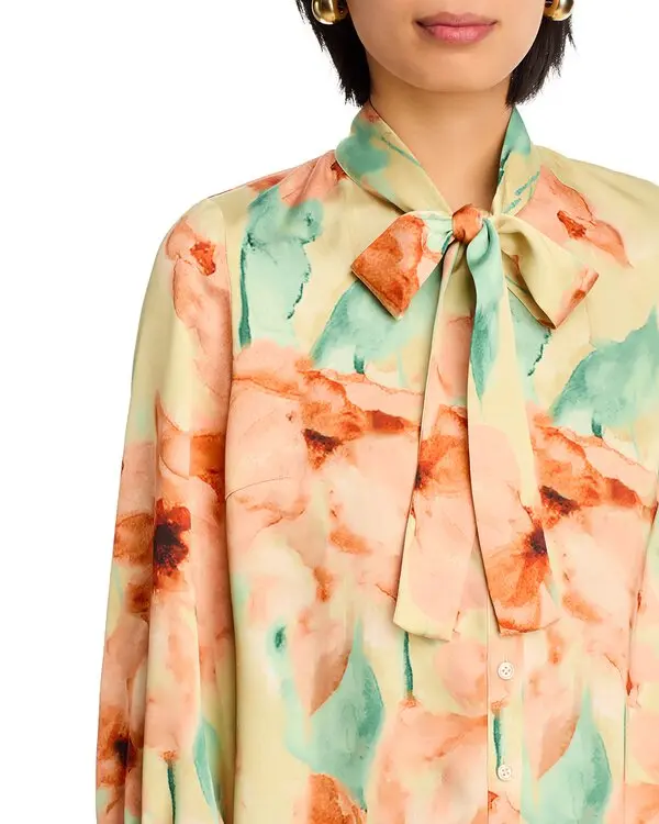 Misook Floral Print Crepe De Chine Blouse