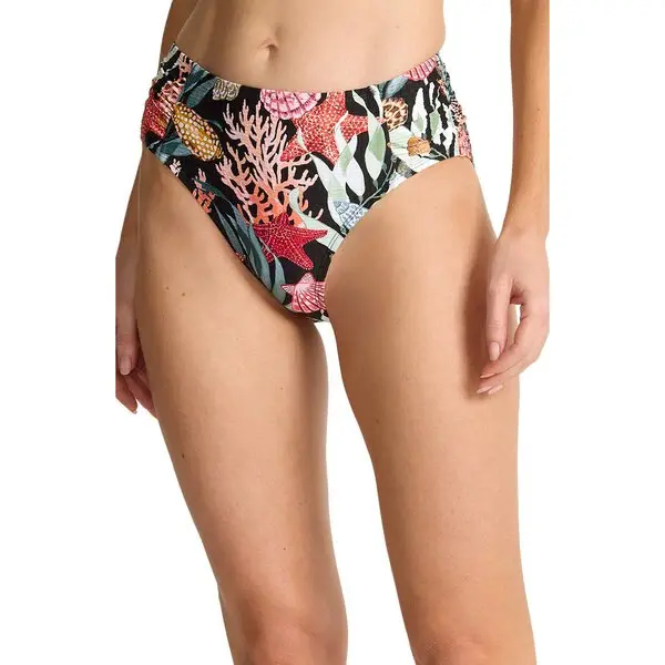 Tommy Bahama Shell Sands Shirred Upf 50+ Bikini Bottom - Black