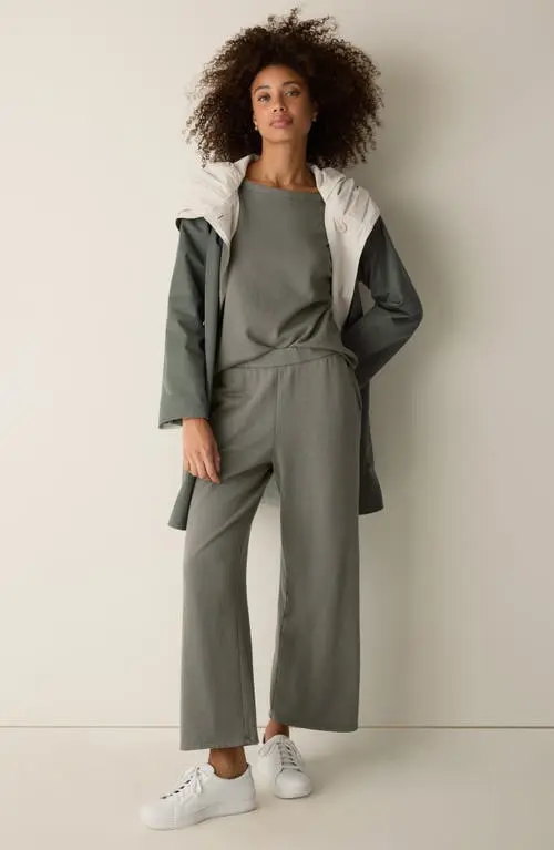 Eileen Fisher Wide Leg Organic Cotton Terry Pants - Bayleaf