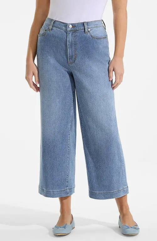 LANDS' END Recover Denim High Rise Wide Leg Crop Jeans - Beau Blue Stripe