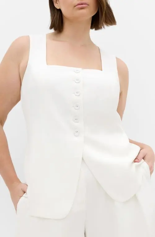 City Chic Button-front Vest - Ivory