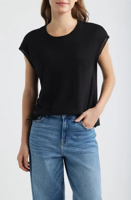 Wit & Wisdom Crochet Cap-sleeve Tee - Black