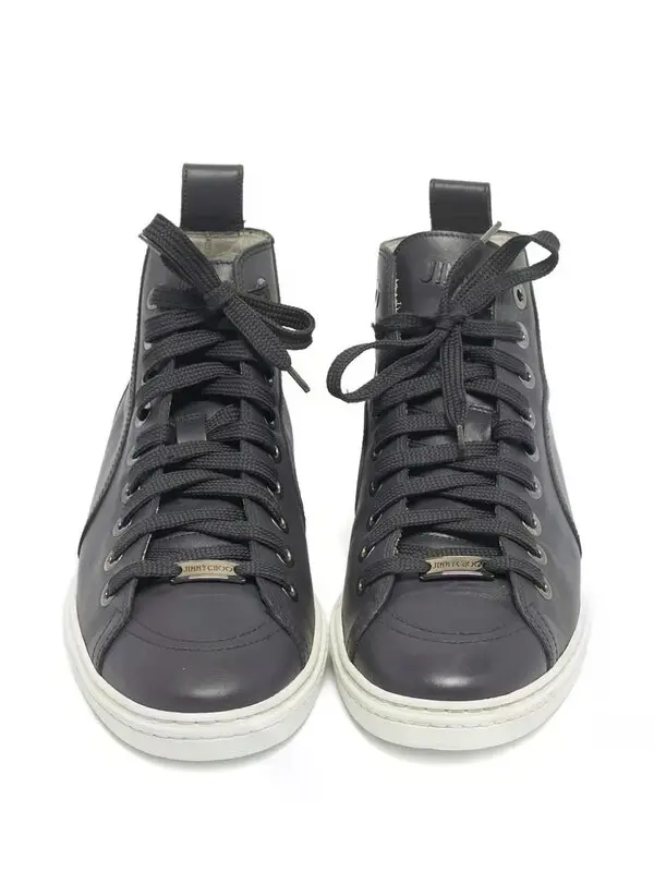 JIMMY CHOO High-top Leather Lace-up Sneakers With Star Detail