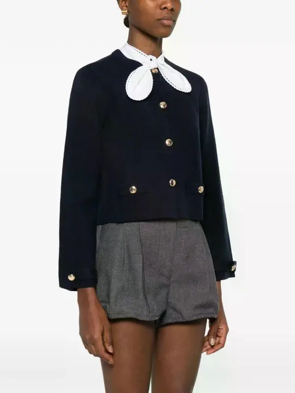 Maje Cropped Button Cardigan With Removable Embroidered Collar - Blue