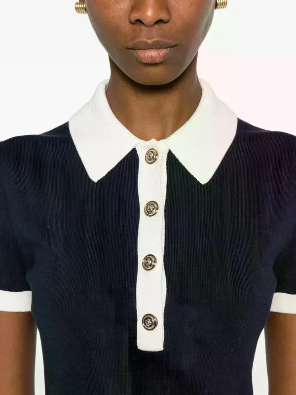Maje Rib Knit Polo Mini Dress With Contrasting Collar And Gold-tone Buttons