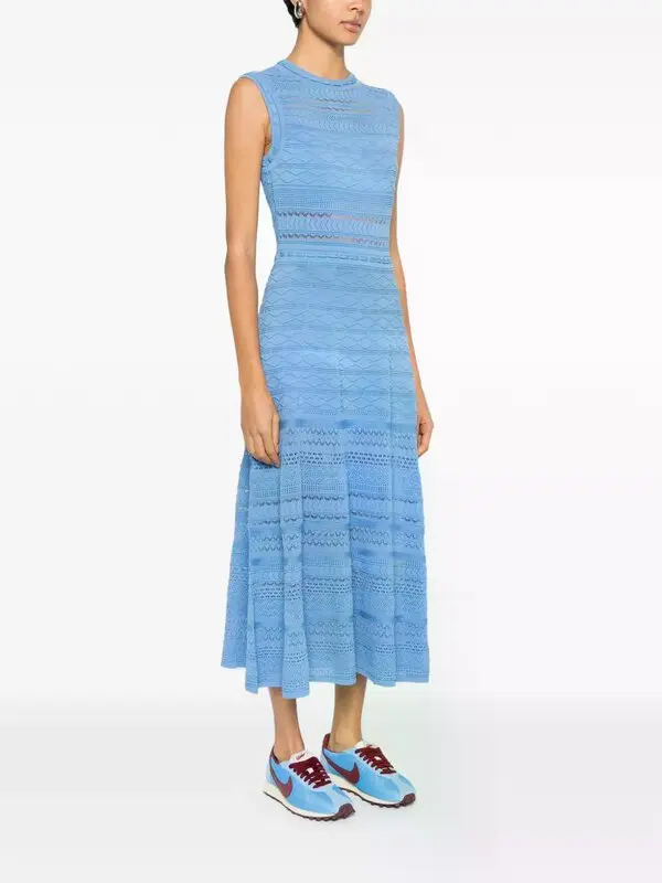 Maje Openwork Knitted Midi Dress With Geometric Patterns