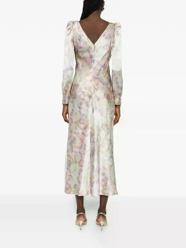 Alessandra Rich Floral Silk Midi Dress With Bow