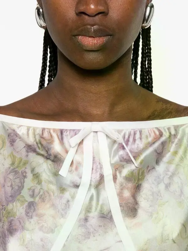 Alessandra Rich Floral Silk Midi Dress With Bow