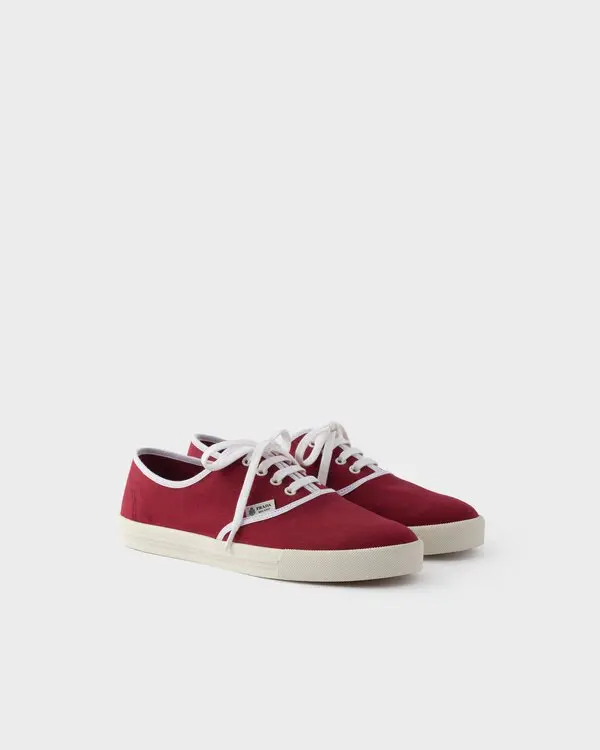 Prada Drill Fabric Laced Sneakers - Burgundy