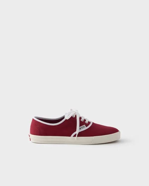 Prada Drill Fabric Laced Sneakers - Burgundy